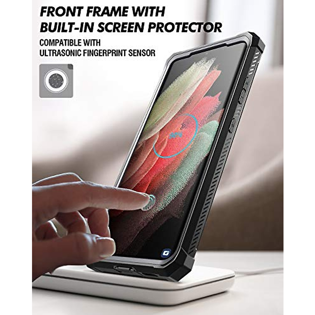 Poetic Spartan Case for Samsung Galaxy S21 Ultra 5G 6.8 inch, Built-in Screen Protector Work with Fingerprint ID, Full Body Rugged Shockproof Protective Cover Case with Kickstand, Metallic Gun Metal