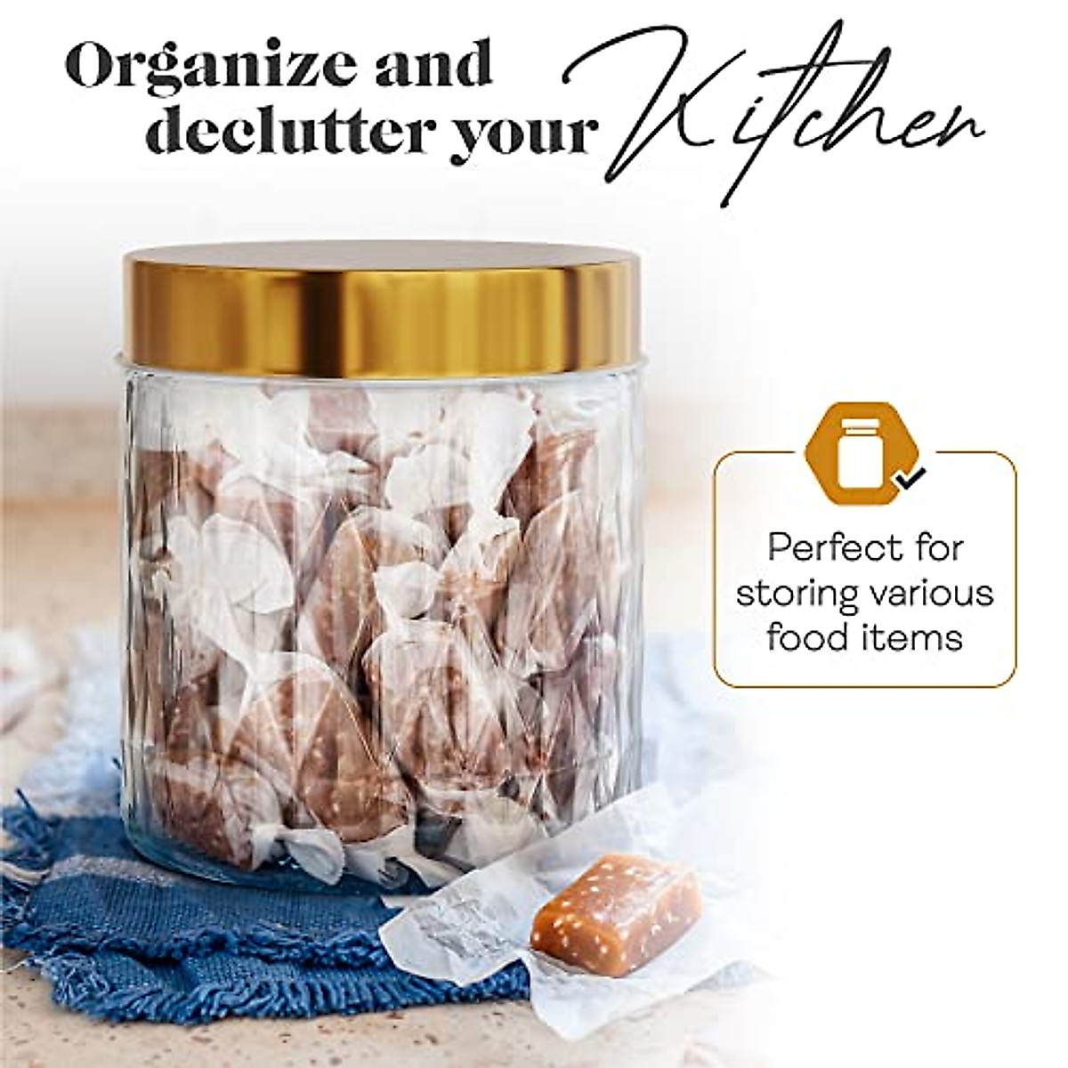 Amici Home Desmond Glass Canister | Dry Food Storage Container with Airtight Copper Lid | Clear Glass Jar for Kitchen & Pantry Organization | Small, 32 Oz