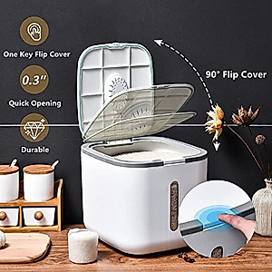 GQU Airtight Rice Dispenser 22 Lbs Food Storage Container Automatic Flip Cover Rice Bucket for Cereal Grain Flour Rice Nuts Beans Pet Food Countertop, Gray