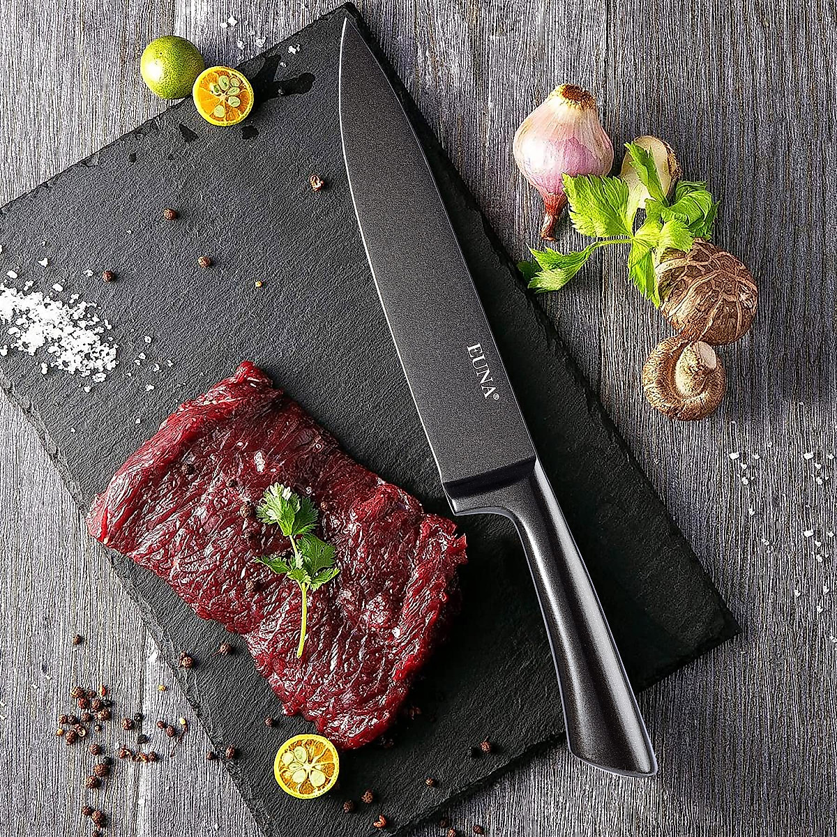 EUNA Kitchen knife set of 5, Sharp Chef Knife Set without Block Professional High Carbon Stainless Steel Cooking Knife Set with acrylic Handle and Gift Box