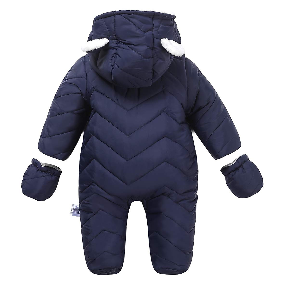DINGDONG'S CLOSET Baby Boy Girl Winter Hooded Puffer Jacket Snowsuit with Gloves(Navy,9-12M)