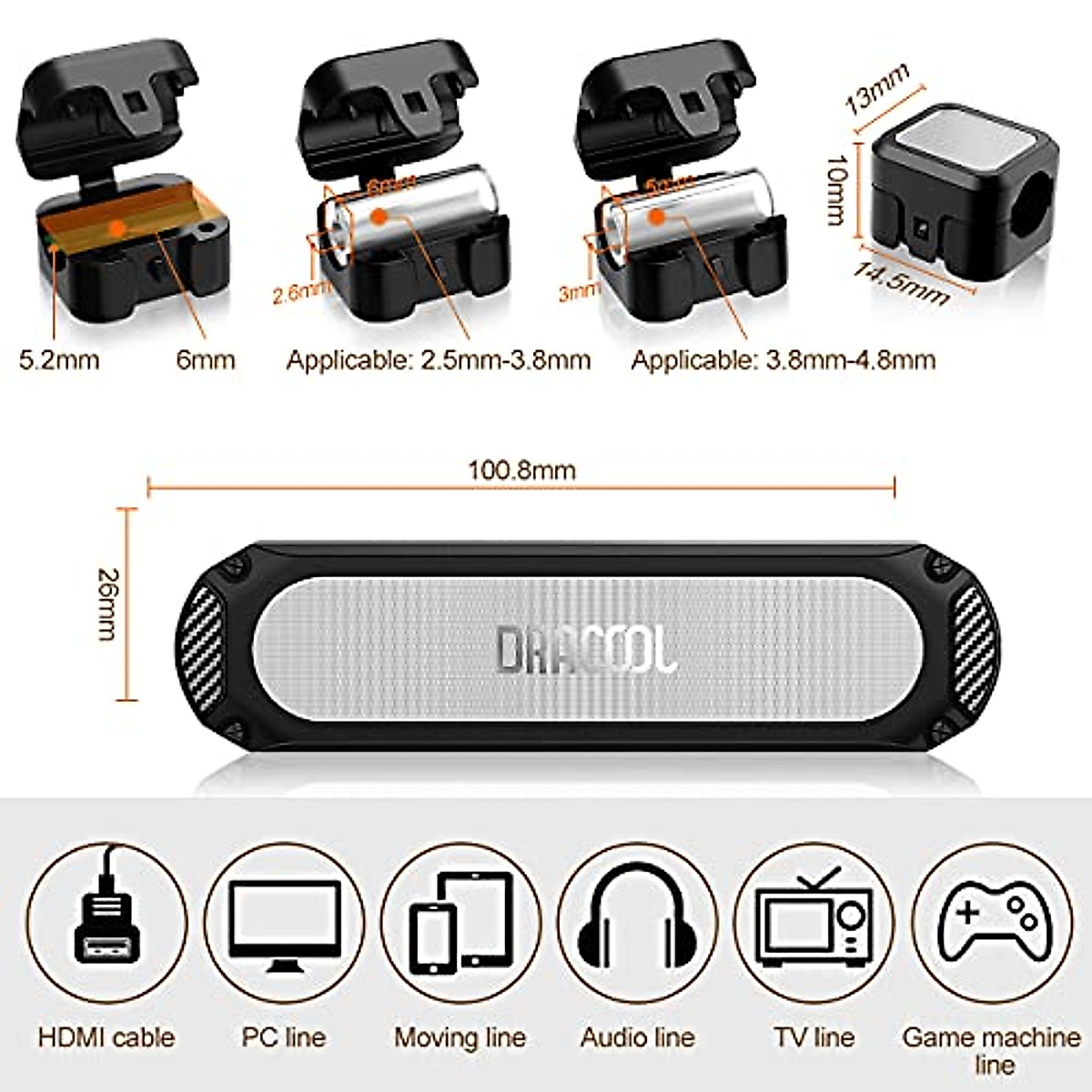 Dracool Magnetic Cable Holder 6 Slots Cable Clips Wire Management Cord Holders for Cables Self Adhesive Sticky for Desk Wall Desktop Car Office Home USB Cable Power Wire Mouse Cable-Black