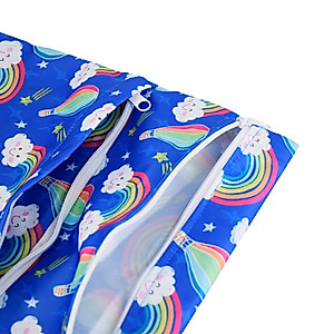 2 Pcs Cloth Diaper Wet Dry Bags Waterproof Reusable Travel Daycare Baby Pump Parts Bag for Swimsuits Clothes with Zipper (Rainbow and Hot Air Balloon)