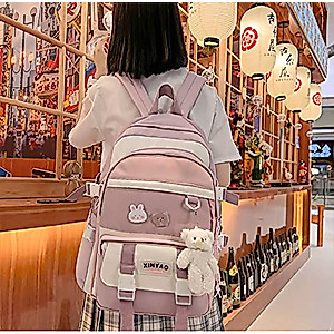 Phaoullzon Kawaii Backpack for School Aesthetic Bookbag Cute Anime Backpacks for Girls with Pins and Pendant, Blue