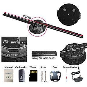 3D Hologram Fan,16.5 Inch 3D Hologram Projector Advertising Display with 1.2 Inches Thick, 700 Video Library and 224 LED for Business Store Signs,Bar,Casino,Party,Halloween Missyou