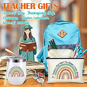 SEEWEY 3 Pieces Back to School Teacher Gifts Teacher Appreciation Gifts 12 oz Teacher Wine Stainless Steel Tumbler Makeup Bag Keychain Insulated Coffee Tumbler Canvas Cosmetic Bags Thank You Gifts