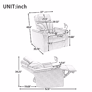 P PURLOVE Power Motion Recliner Chair for Home, PU Electric Recliner with Swivel Tray Table USB Charging Port and Hidden Arm Storage, Home Theater Seating with Cup Holder Design, Gray