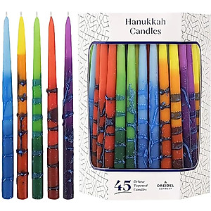 The Dreidel Company Dripless Hanukkah Candles, Multicolored Striped Deluxe Tapered Decorations, Chanukkah Menorah Candles for All 8 Nights of Chanukah (Single-Pack)