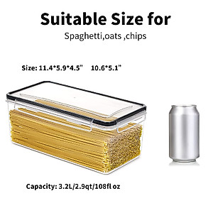 Luvan 4PCS Airtight Food Storage Containers, 3.2L BPA-Free Plastic Spaghetti Container for Pasta Organizer, Air Tight House Kitchen Pantry Organization & Storage Rice, Coffee, Tea, Nuts, Spaghetti