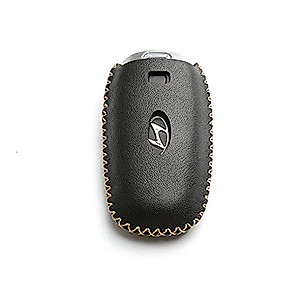 WFMJ Leather for 2022 2021 2020 2019 Hyundai Sonata Santa Fe Tucson Smart 5 7 Buttons Key Fob Case Keychain Cover Chain (Black,7 Buttons)