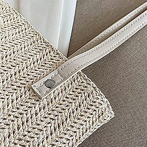 Women Straw Summer Beach Bag, Retro Women Woven Lace Ribbon Shoulder Bag Casual Tote Handbags (Beige)