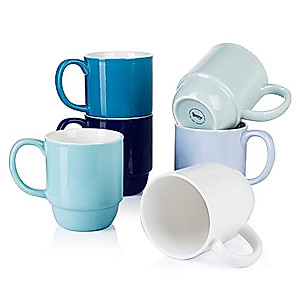 Sweese Stackable Mug Set - 21 Ounce Large Coffee Mugs for Coffee, Tea, Hot Cocoa, Coffee Mug Set of 6, Cool Assorted Colors No. 609.003