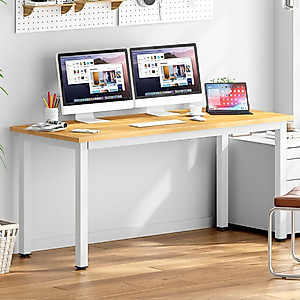 DlandHome 63 inches X-Large Computer Desk, Composite Wood Board, Decent and Steady Home Office Desk/Workstation/Table, BS1-160TW Teak and White Legs, 1 Pack
