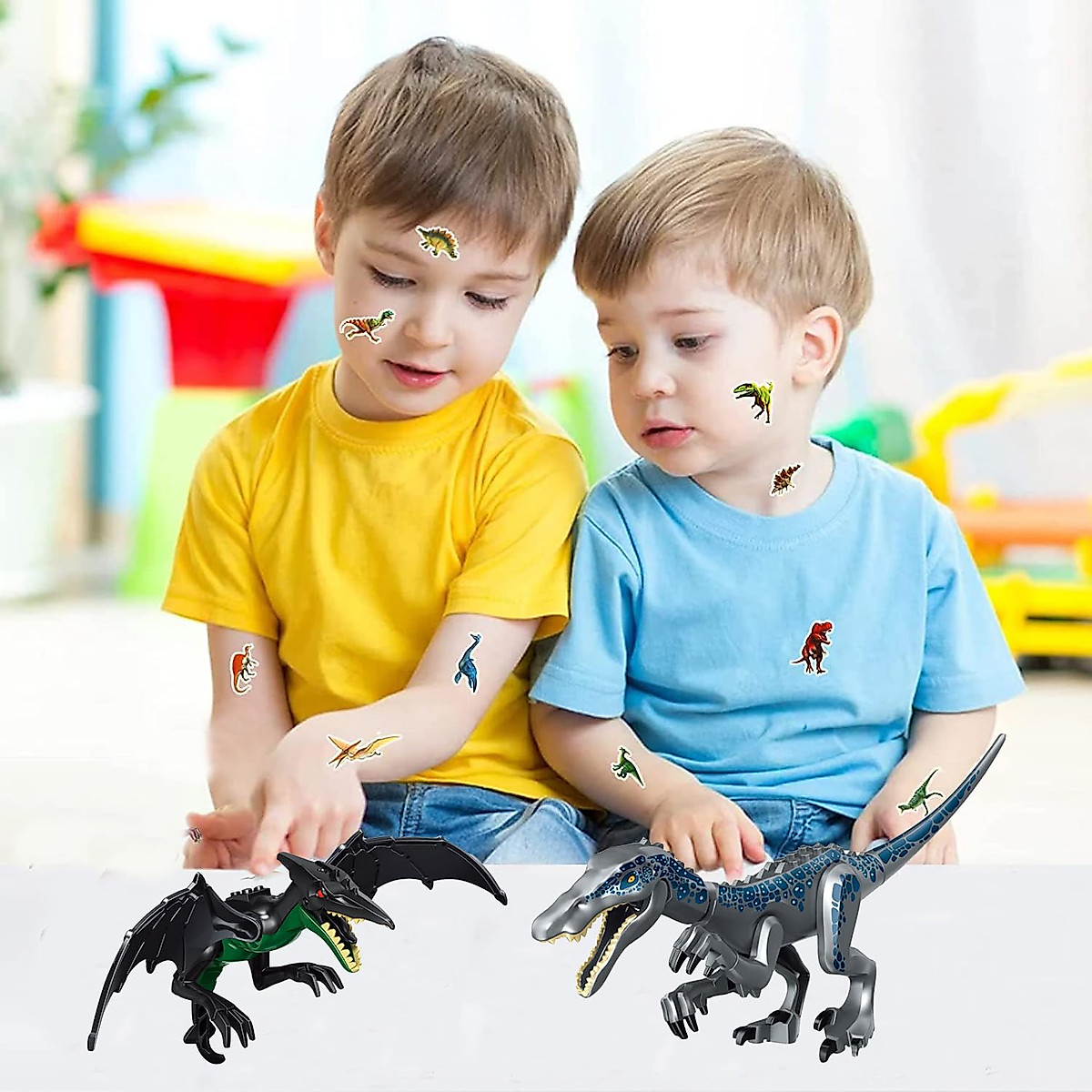 Adove 2 Pack Dinosaur Building Blocks Toys, 11 Inch Jurassic Animal Take Apart Dino Kids, Dinosaur Sticker Included (Baryonyx & Pterodactyl)