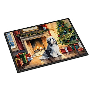 Caroline's Treasures DAC2605MAT Bearded Collie Cozy Christmas Doormat Front Door Mat Indoor Outdoor Rugs for Entryway, Non Slip Washable Low Pile, 18H X 27W