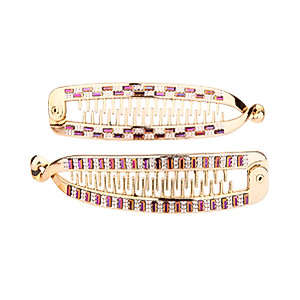 KALLORY 3pcs horsetail Wild Pins Clamp Women Banana Ladies Combs Rhinestone Pattern Decorative Golden Clincher Ponytail Black Giftverticalbright Hair Accessories Horail Birthday Clips