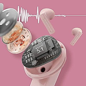 Mini Wireless Earbuds Bluetooth 5.1 Headset, IPX7 Waterproof, Touch Control in Ear Light-Weight Headphones Built-in Microphone, ANC Earphones Compatible with iPhone & Android (Pink)
