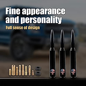 TimNas 1 PC Car Truck Bullet Antenna, Skull American Flag Pattern Antenna for GM Chevy Silverado 1500 2500 3500 HD Avalanche GMC Sierra 1500 2500 3500 Denali Heavy Duty Vehicle Accessories (Black)