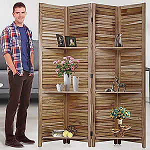 Room Dividers and Folding Privacy Screens 4 Panel 69 Inch Tall Portable Room Seperating Divider w/ 3 Display Shelves Solid Wood Room Partitions and Dividers Freestanding for Home, Office, Restaurant