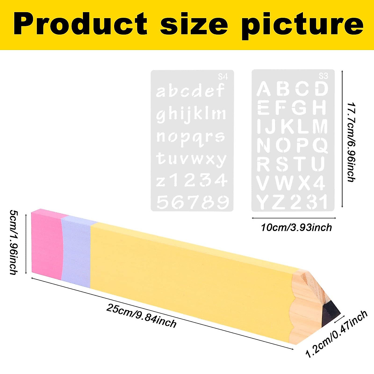 7 Pcs Personalized Pencil Teacher Name Plates and Letter Alphabet Number Template Large Teacher Appreciation Presents Blank Wooden Shaped Plaque Desk Sign Back to School Classroom Decor