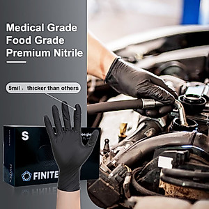 FINITEX - Black Nitrile Disposable Gloves, 5mil, Powder-free, Medical Exam Gloves Latex-Free 100 PCS For Examination Home Cleaning Food Gloves (Small)