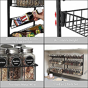 X-cosrack Wall Mounted Spice Rack Organizer 6 Tier Hanging Seasoning Holder Rack, Height-Adjustable Wire Storage Shelves for Kitchen Pantry Cabinet Door Bathroom, Black