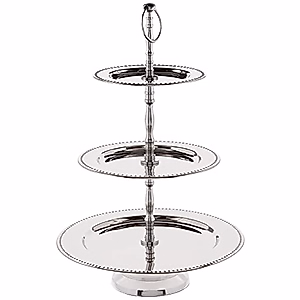 Elegance 3-Tier Beaded Buffet Serving Stand, Silver, Large