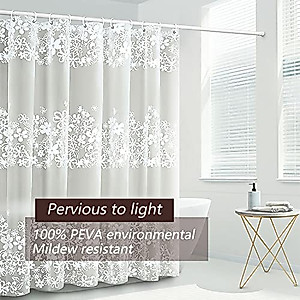 TIKABC Frosted Flower Shower Curtain Liner, 5G PEVA Shower Liner, Non-Toxic Odor Free Plastic Waterproof Shower Curtains, 72x72 inch with Grommet Holes 3 Magnetic Weights