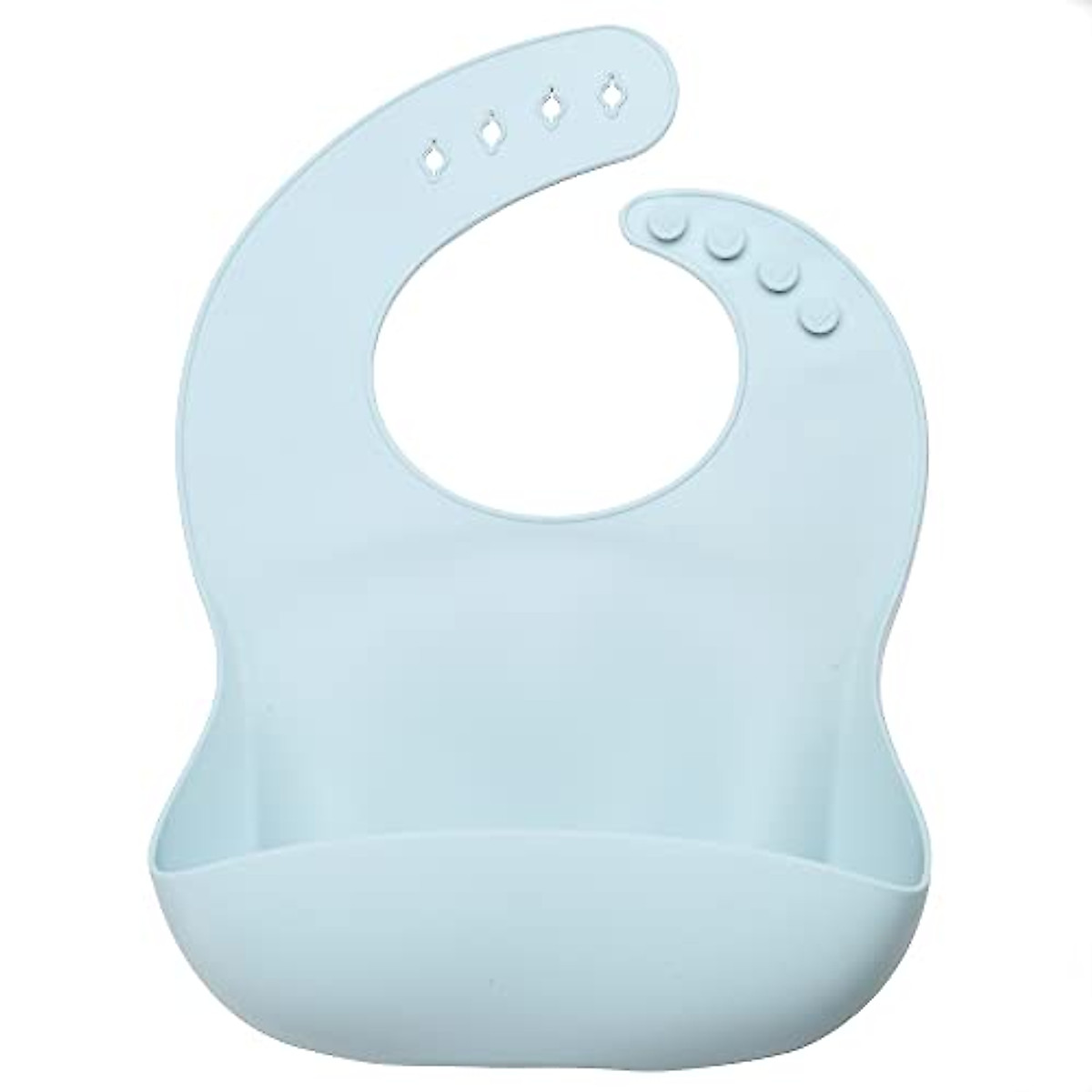 Silione Baby Feeding Set Including Baby Suction Plate/Todder Plates For Self Feeding Training With Divided Design/Soft spoon/Fork/Adjustable Bib Toddler Dish Kit(Grey C)