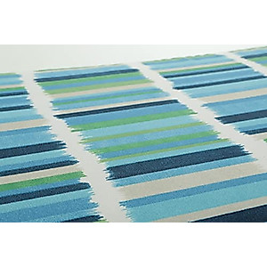 Pillow Perfect Stripe Indoor/Outdoor Split Back Chaise Lounge Cushion with Ties Plush Fiber Fill, Weather, and Fade Resistant, 72.5" x 21", Blue/Green Solar