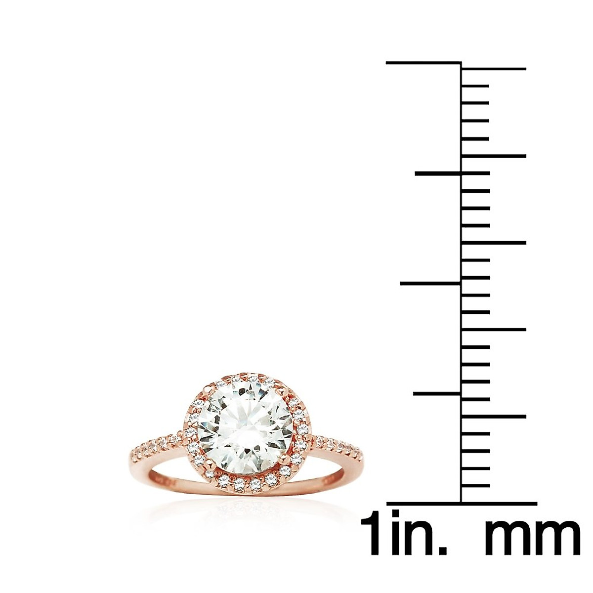 Hoops & Loops Rose Gold Flashed Sterling Silver Halo Engagement Ring created with AAA Zirconia, Size 9