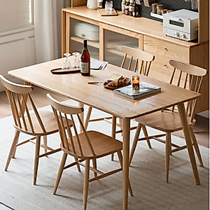 Grewood 100% Solid Oak Wood Dining Table - Mid Century Modern Dining Table - Wood Dining Table Seats 4-6 People - Wood Table for Kitchen, Office (Natural Color, 63inch)