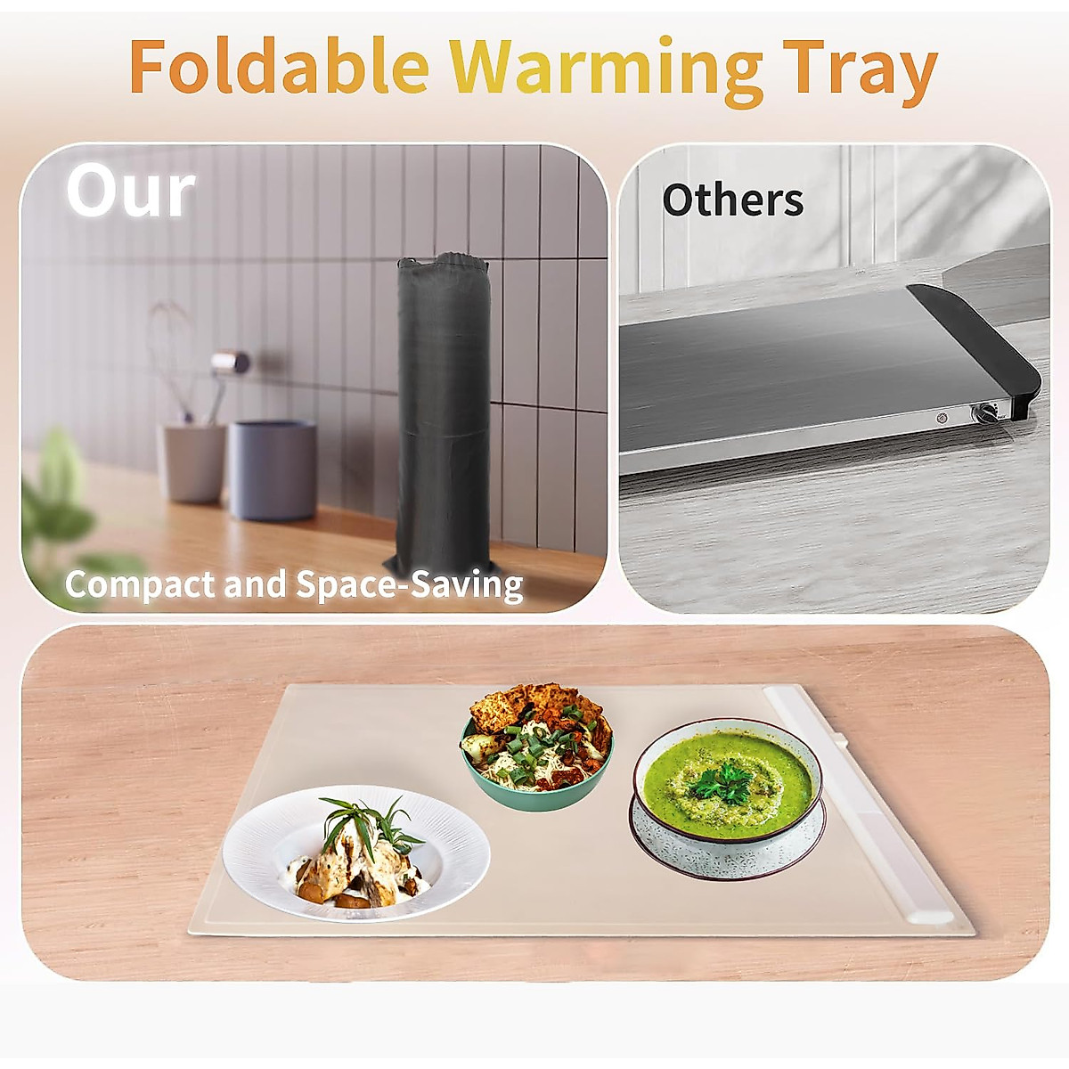 NWK Electric Warming Tray - Full Surface Heating, Rollable & Portable,Premium Silicone Nano-Material, 3 Temperature Settings, Auto Shut-Off -Versatile Food Warmer for Gatherings,Parties, Everyday Use