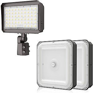 CINOTON 100W LED Canopy Light 2 Pack and 150W/100W/75W LED Flood Light Slipfitter 1 Pack