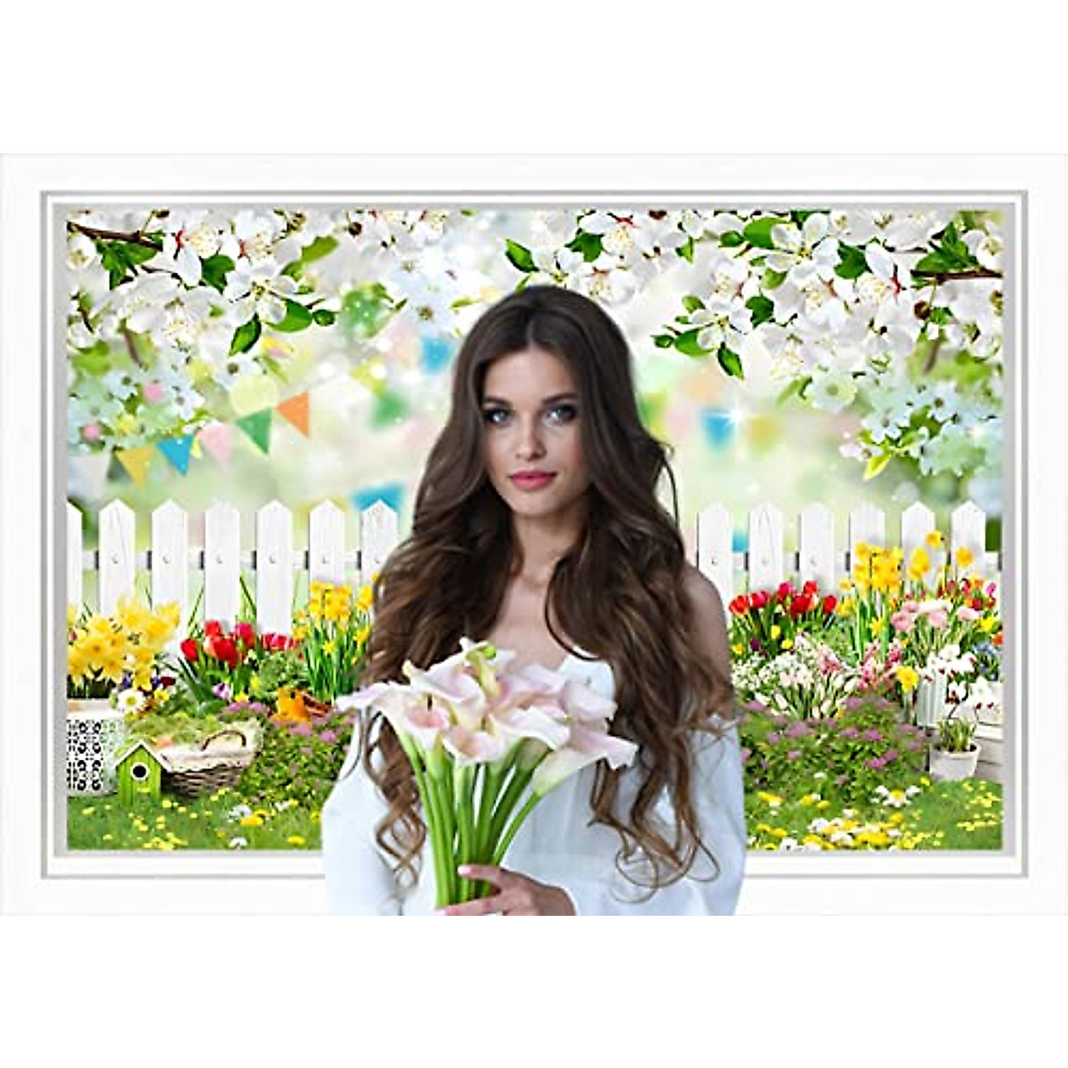 10x8ft Spring Forest Flower Backdrop, Garden Floral Tree Fence Grassland Photography Background Baby Shower Kids Birthday Party Decor Portrait Banner Photo Booth Studio Props