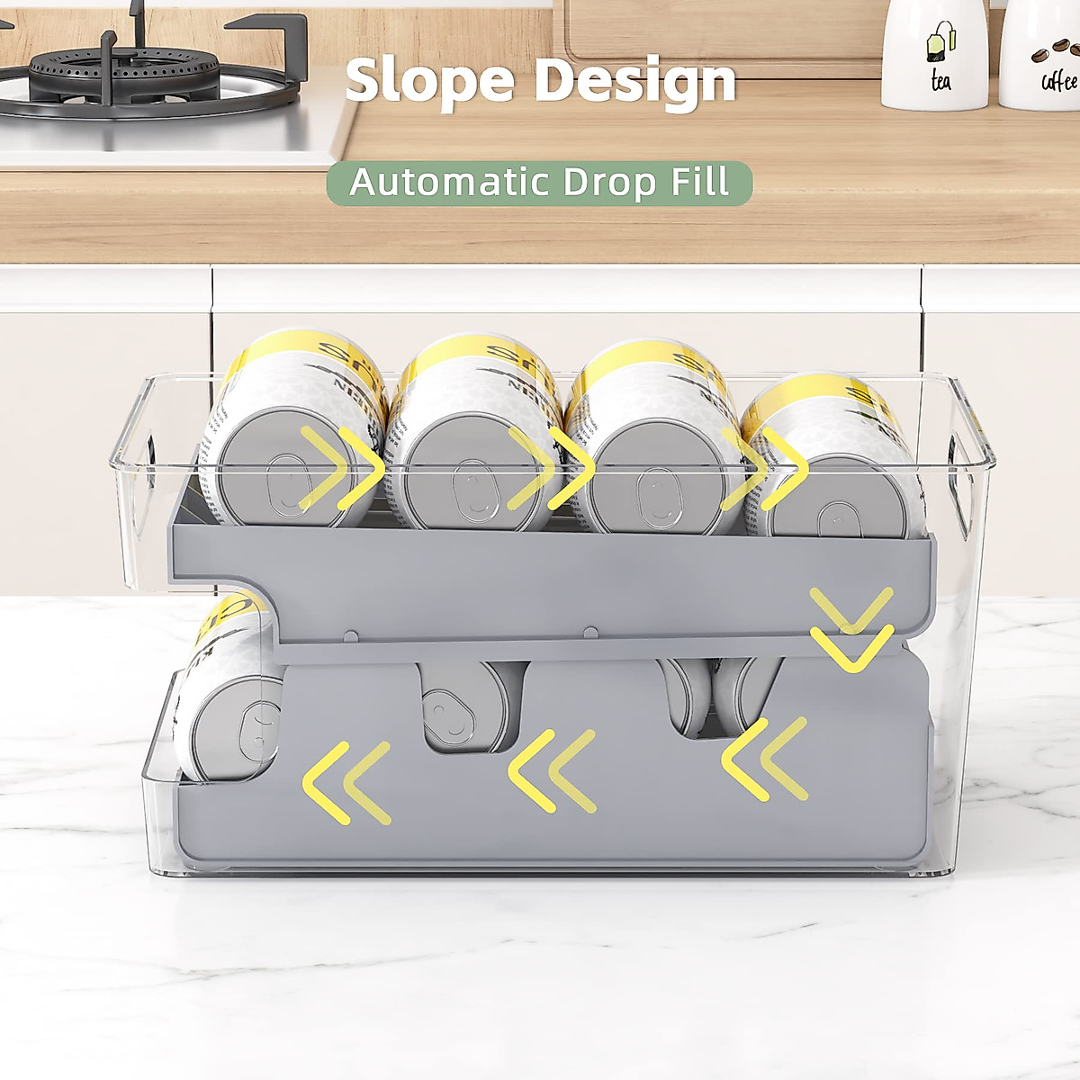 UDEAR Stackable Soda Can Dispenser Rolling Pop Cans Organizer for Refrigerator Fridge Storage for 8 Drink Cans,Grey