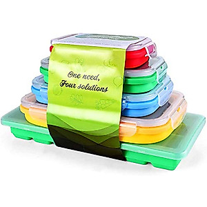 Collapsible Silicone Storage Set of 4 Plus Bonus Ice Tray - BPA Free, Microwave, Dishwasher And Freezer Safe