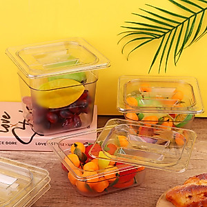 6 Pack 1/6 Size Clear Food Pans with Lids 2.5'' 4'' 6'' Deep Food Storage Containers Plastic Pan Lid with Handle Polycarbonate Universal Restaurant Commercial Hotel Pans for Food Fruits Vegetables