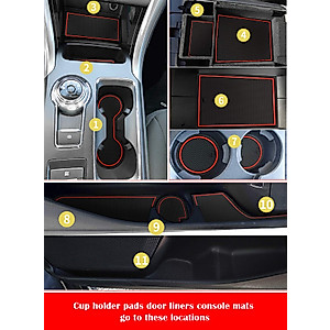 auovo Anti Dust Door Mats Custom Fit Door Cup Center Console Liners Accessories for Ford Fusion 2019 2020 2018 2017(Pack of 16) (Red, Upgrade)