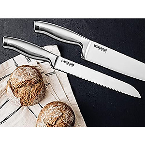 Svensbjerg Modern-Silver Chef Kitchen Knife Set without Block, Chef Knife Set for Cooking, Knife Set for Kitchen, Stainless Steel, Sharp, German Brand | SB-KS101