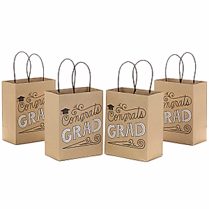 Hallmark 7" Small Graduation Gift Bags (Pack of 4: Congrats Grad) for High School, College, 8th Grade, Kindergarten, Nursing School Graduates