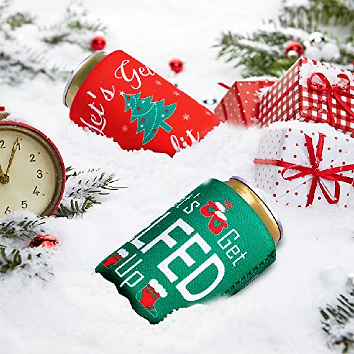 12 Pcs Christmas Can Cooler Sleeves 6 Styles Christmas Theme Tree Snowman Hat Reindeer Funny Neoprene Holiday Can Cover Holders for Soda Bottle Drink Xmas Party Supplies Favors (Cute, 5.1 x 3.9 Inch)