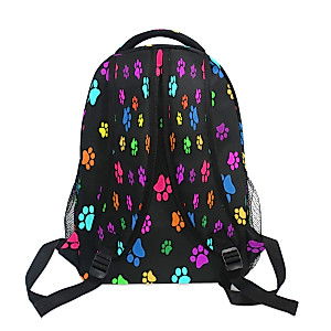 ALAZA Colorful Paw Print Black Backpack Daypack School Bag Travel Shoulder Bag for Students Boys Girls