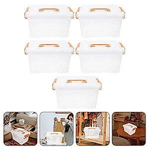 Cabilock 5pcsbox Containers Handle Storage Tabletop Organizer for with Bin Crafts Lid Multi- functional Orange Plastic Cosmetic Stackable Toy Clear Car Desktop Sundry Toys Case