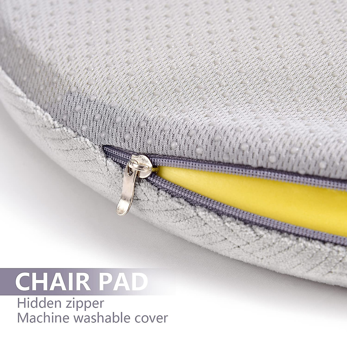 Round Memory Foam Chair Cushion Circle Bar Stool Pad Detachable Chair Seat Cushion with Removable Cover and Rubber Back Anti Slip Kitchen Dining Chair Pad 15 Inches Grey