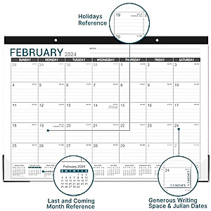 2024 Desk Calendar - Desk Calendar 2024, 17"x12" Desktop Calendar, Jan. 2024 - Dec. 2024, Corner Protectors, Large Ruled Blocks