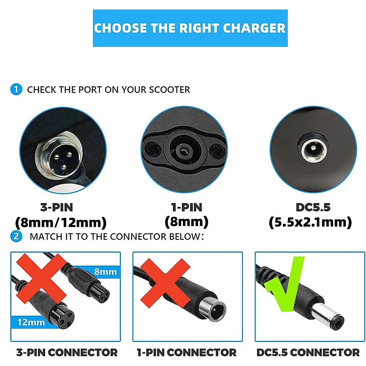 BXIZXD 42V Electric Scooter Battery Charger, Power Adapter for GOTRAX GXL V2, G2, G3, G4, Apex, Glider, XR Elite, XR Ultra Electric Bike with 36V Lithium Battery