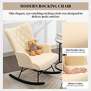 Ailisforest Modern Rocking Chair Nursery, Upholstered Nursery Glider Rocker for Mom and Baby, Nursery Glider & Ottoman Sets with Glider Chair for Living Room/Bedroom-Beige