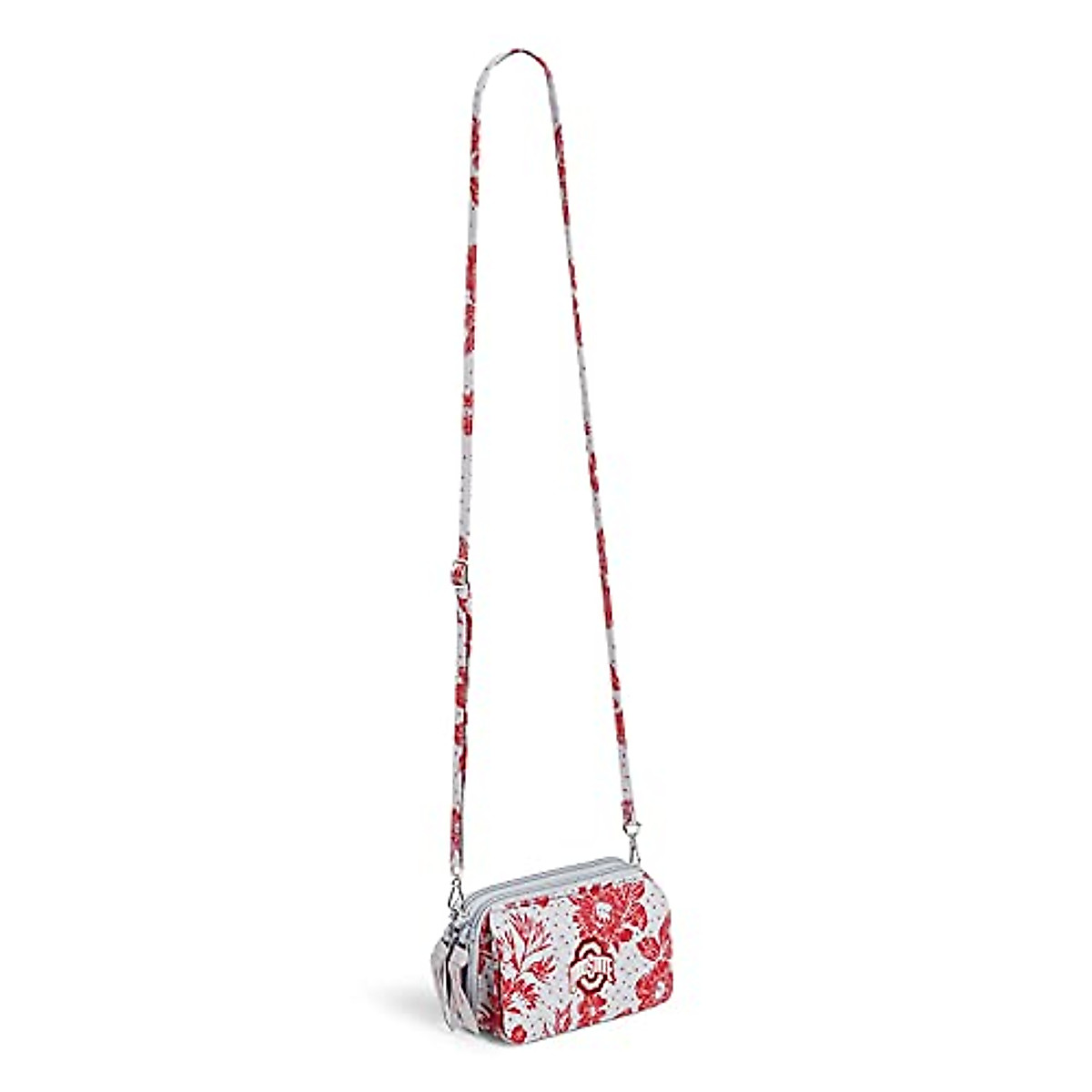Vera Bradley Women's Cotton Collegiate All in One Crossbody Purse With RFID Protection (Multiple Teams Available), The Ohio State University Gray/Red Rain Garden - Recycled Cotton, One Size