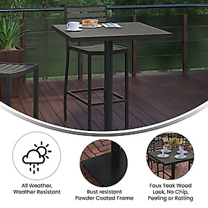 Flash Furniture Lark Commercial Grade Bar Height Patio Table, Indoor/Outdoor Bistro Table with Poly Resin Slats, 30" Square, Gray Wash